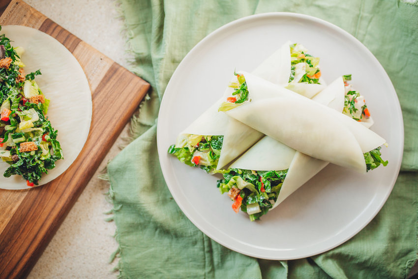 Parmesan Folios® Cheese Wraps™ Kale and Romaine Caesar Salad Wraps ...