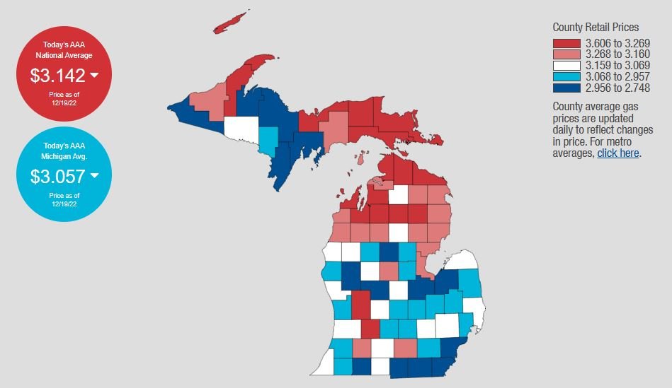 AAA: Michigan Gas Prices set New 2022-Low ahead of holiday | Clare ...