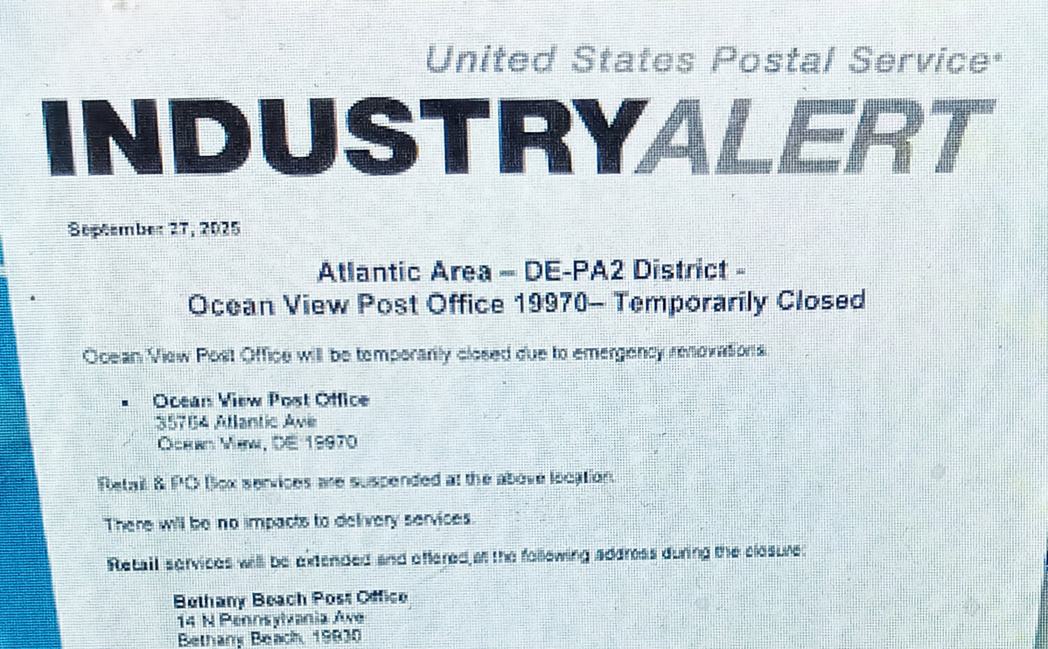 Legislators unhappy with Ocean View post office update | Bay to Bay News