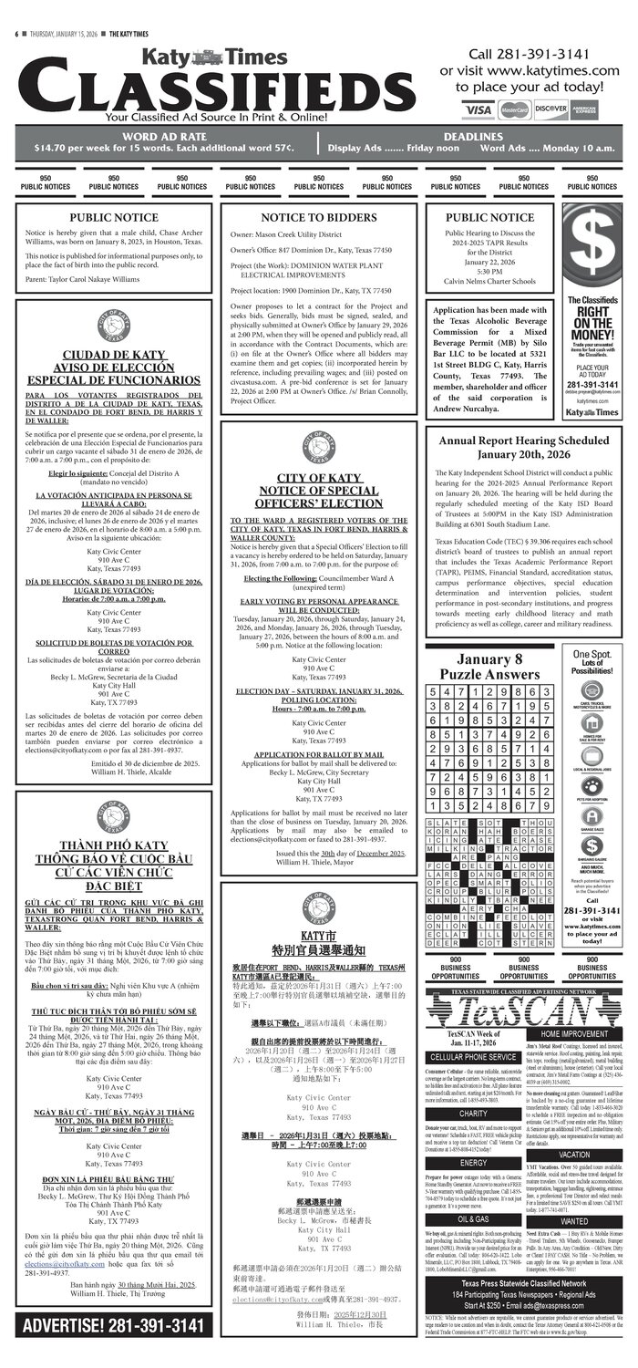 KATY TIMES CLASSIFIED | Katy Times